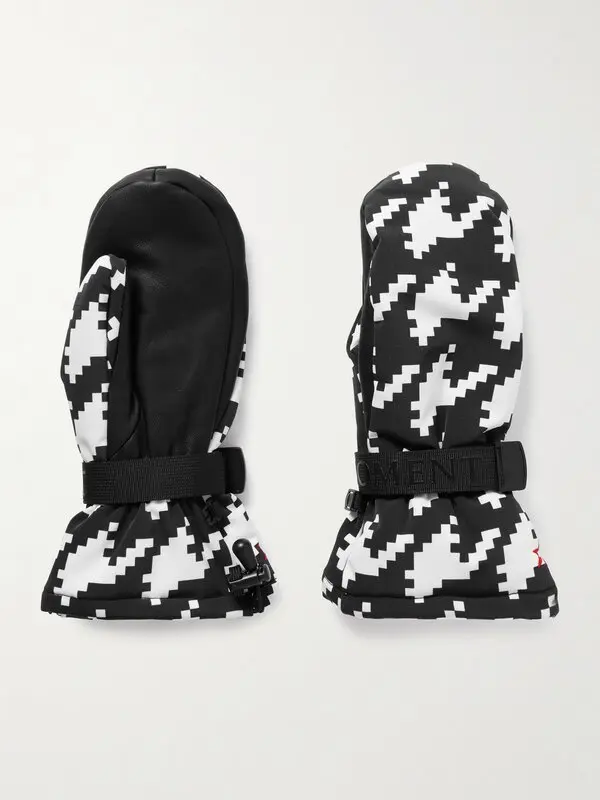Perfect Moment Davos Printed Leather Mittens - Black