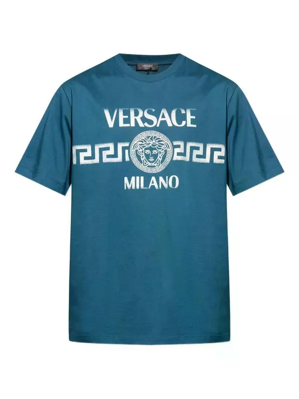Versace Printed Cotton-jersey Regular T-shirt - Blue