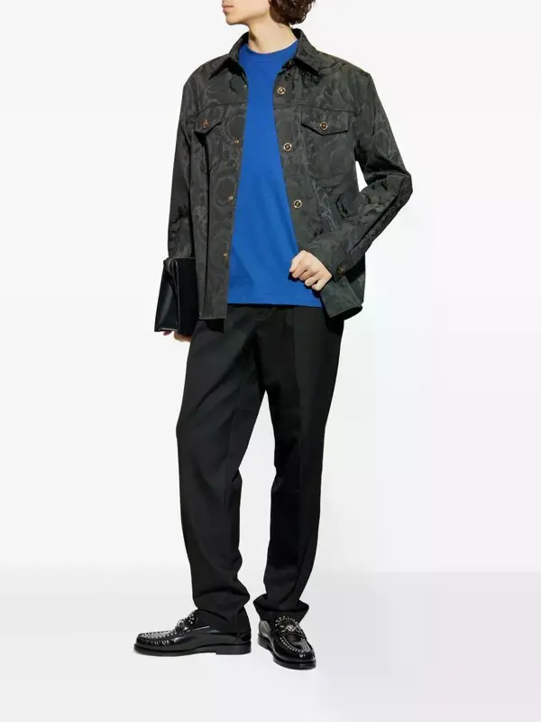 Versace Embroidered Cotton-jersey T-shirt - Blue