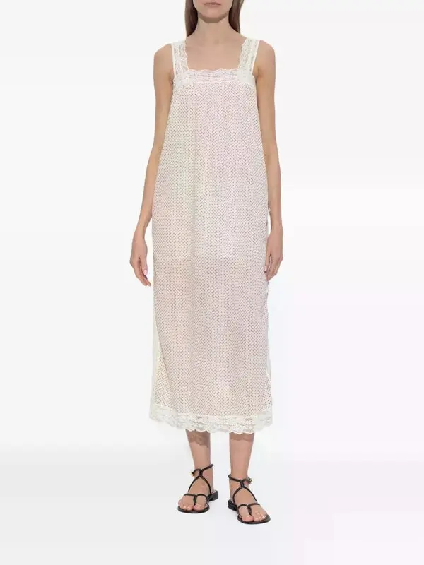 Posse Marlowe Polka-dot Lace-trim Midi Dress - Neutrals