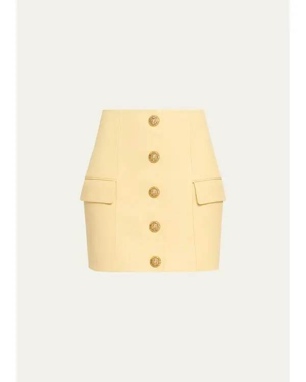 Balmain Button-front Mini Leather Skirt - Jaune Pale