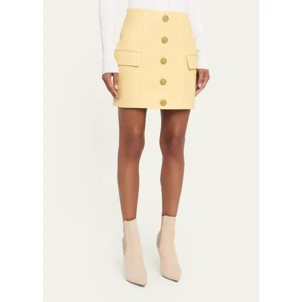 Balmain Button-front Mini Leather Skirt