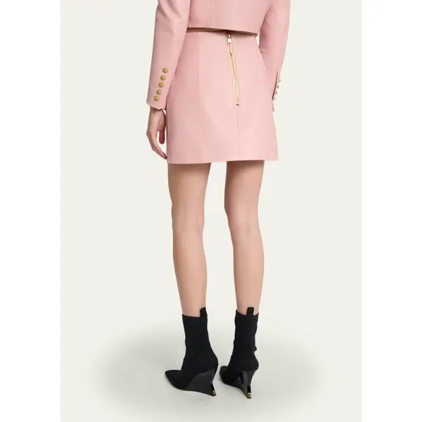 Balmain Button-front Mini Leather Skirt