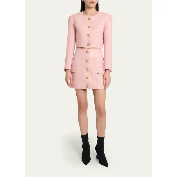 Balmain Button-front Mini Leather Skirt
