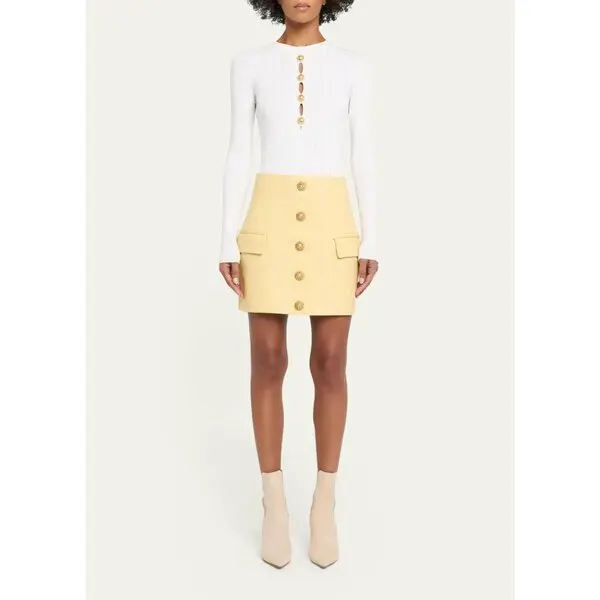 Balmain Button-front Mini Leather Skirt