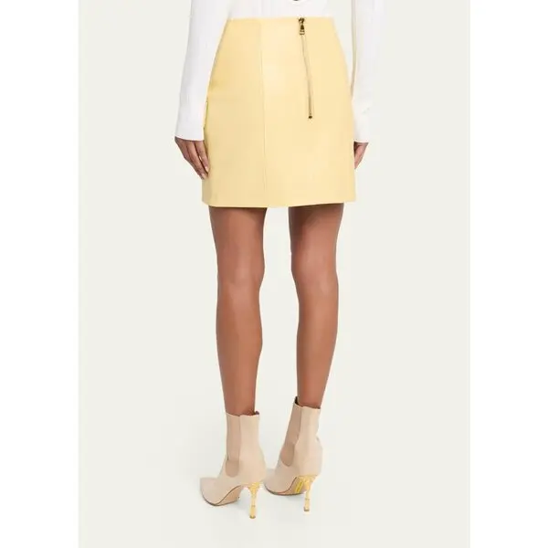 Balmain Button-front Mini Leather Skirt