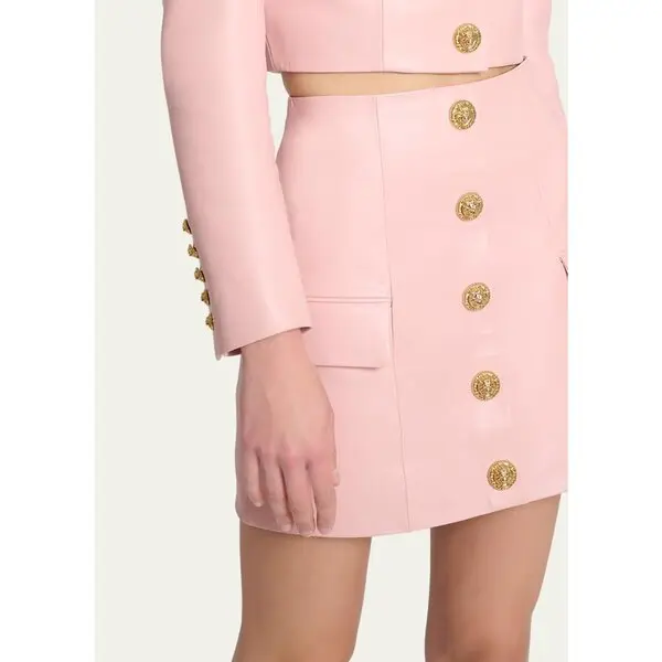 Balmain Button-front Mini Leather Skirt