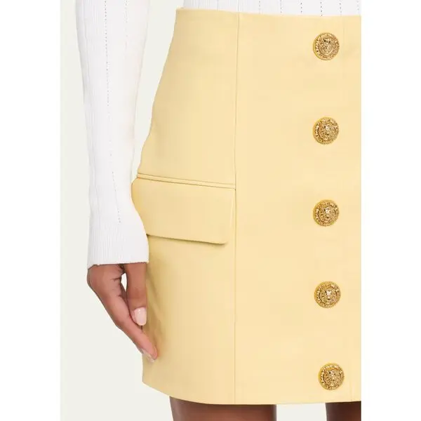 Balmain Button-front Mini Leather Skirt