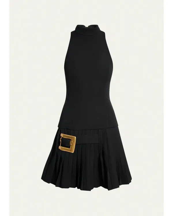 Balmain Belted Pleated Halter Mini Dress