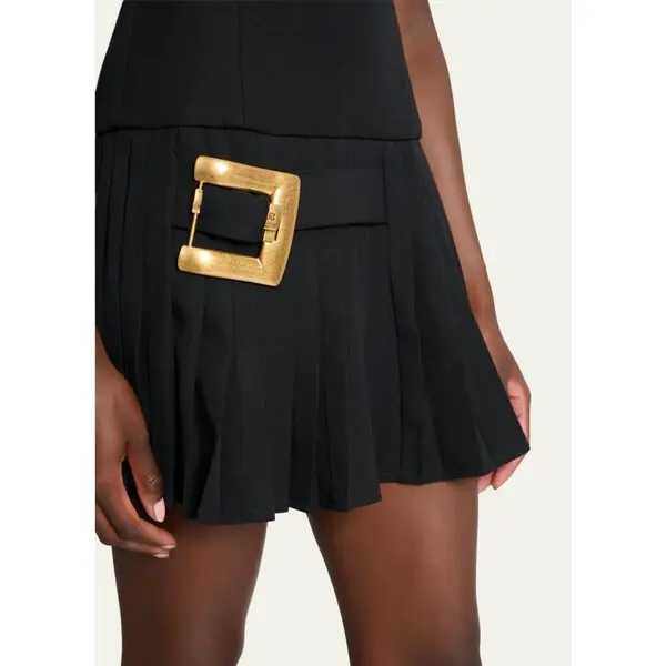 Balmain Belted Pleated Halter Mini Dress