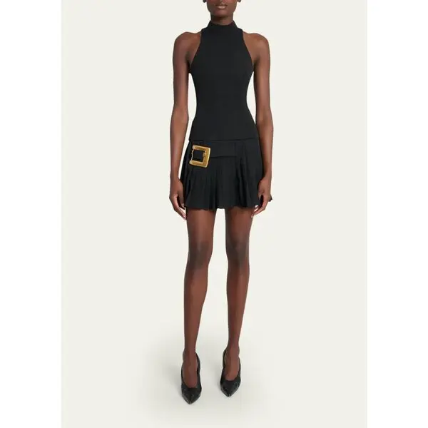 Balmain Belted Pleated Halter Mini Dress