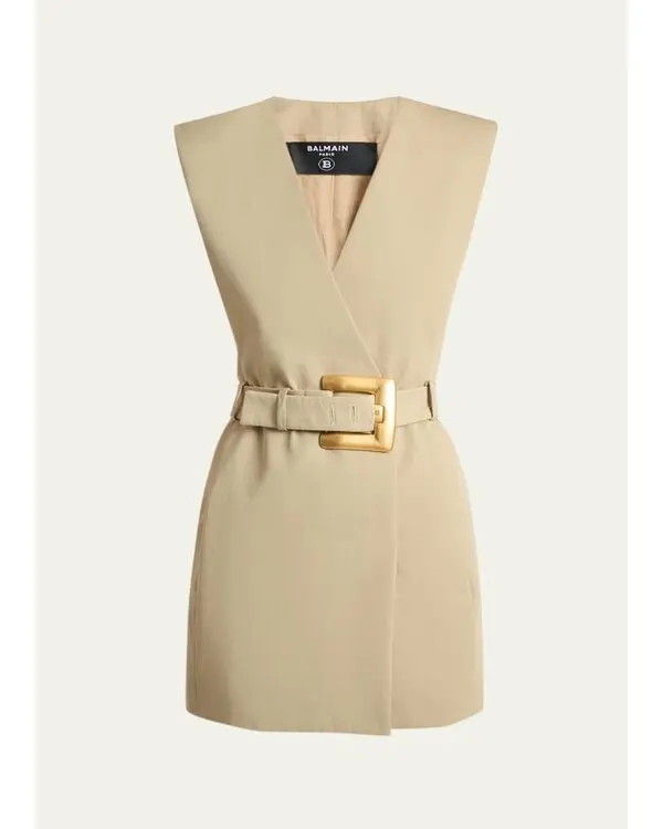 Balmain Belted Gabardine Mini Dress