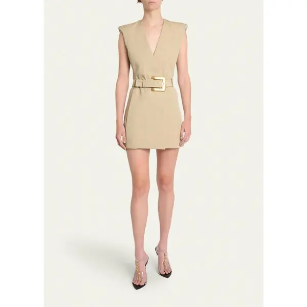 Balmain Belted Gabardine Mini Dress