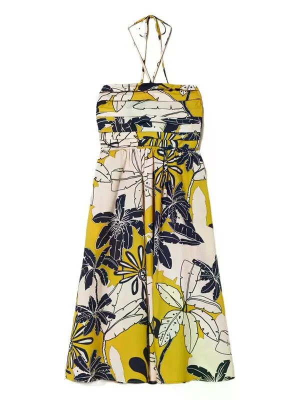 TWINSET Floral-print Halter-neck Midi Dress - Yellow