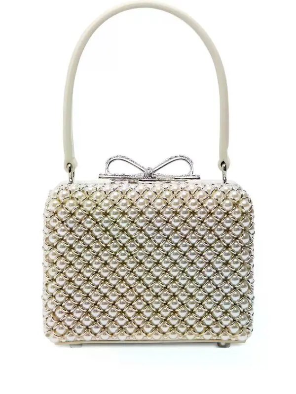 SELF-PORTRAIT Mini Pearl Embellished Top Handle Bag - Neutrals