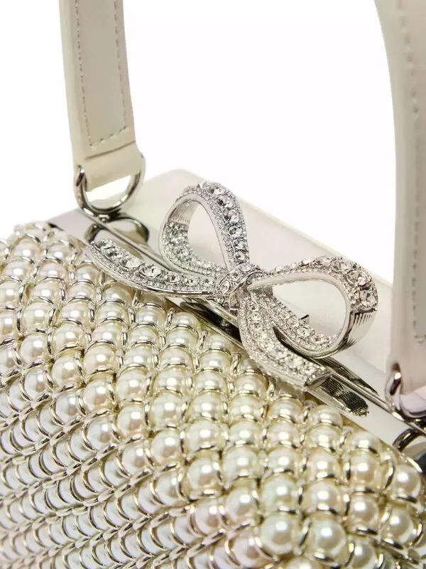 SELF-PORTRAIT Mini Pearl Embellished Top Handle Bag - Neutrals