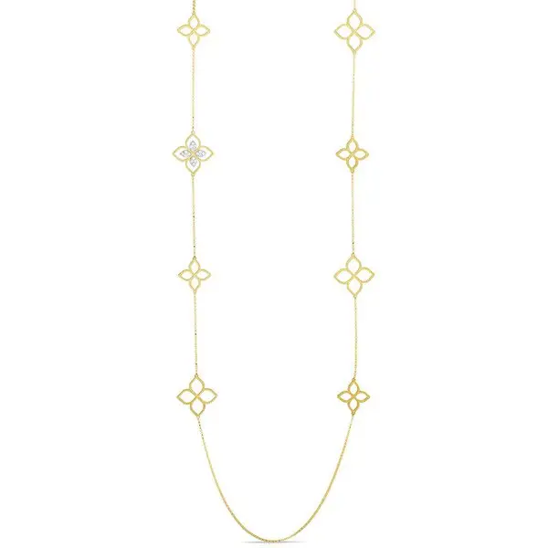 Roberto Coin Princess Flower Diamond Accent Station Necklace - Gold/white