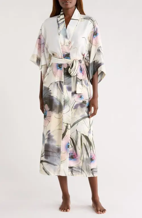 Natori Satin Robe - White Multi