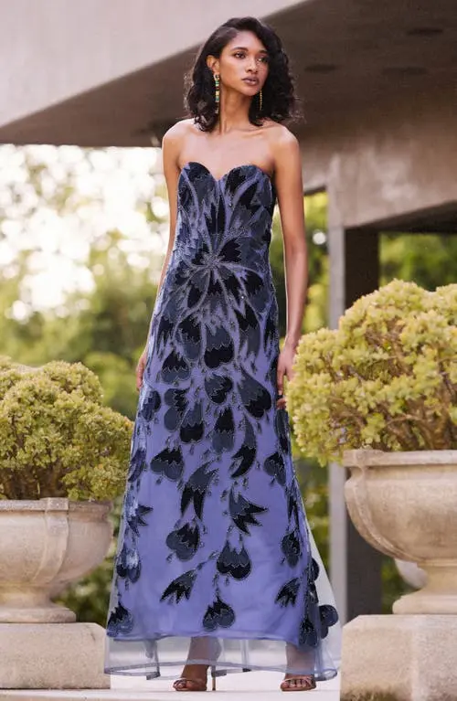 HELSI Sasha Velvet Trim Strapless Gown