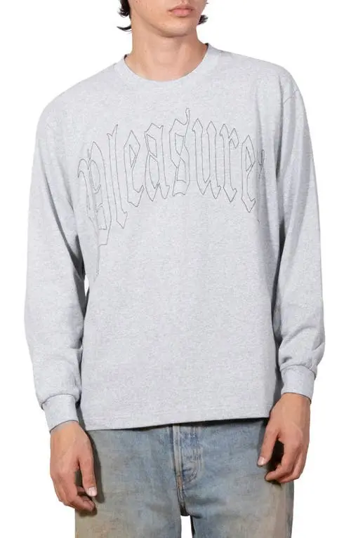 PLEASURES Twitch Embroidered Long Sleeve T-shirt - Heather Grey
