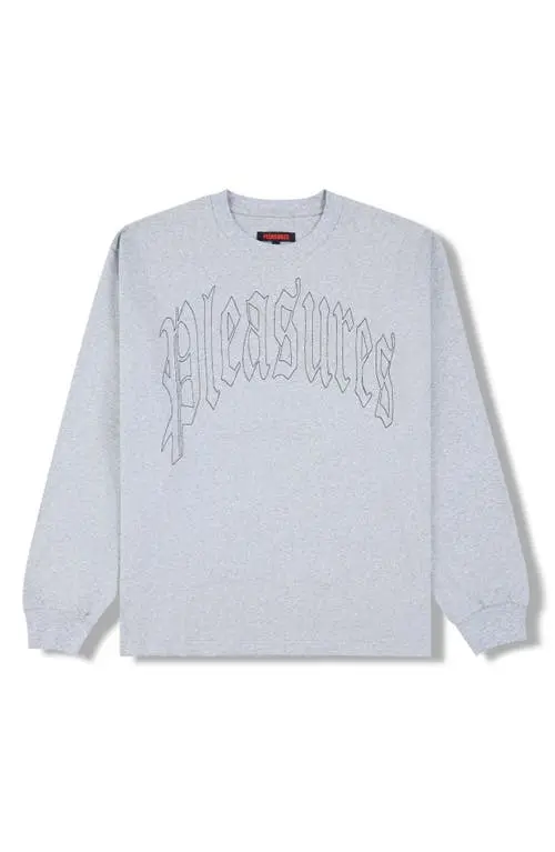 PLEASURES Twitch Embroidered Long Sleeve T-shirt - Heather Grey