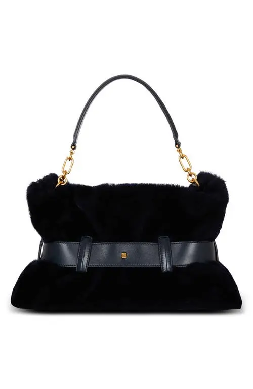 Balmain Anthem Medium Shearling Shoulder Bag