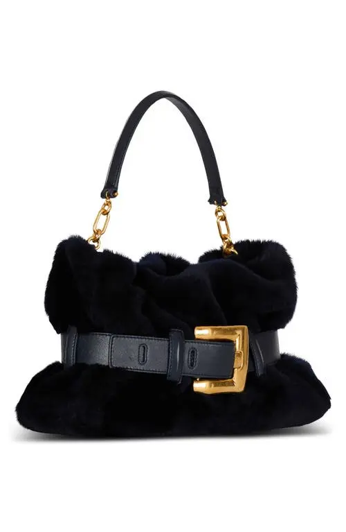 Balmain Anthem Medium Shearling Shoulder Bag