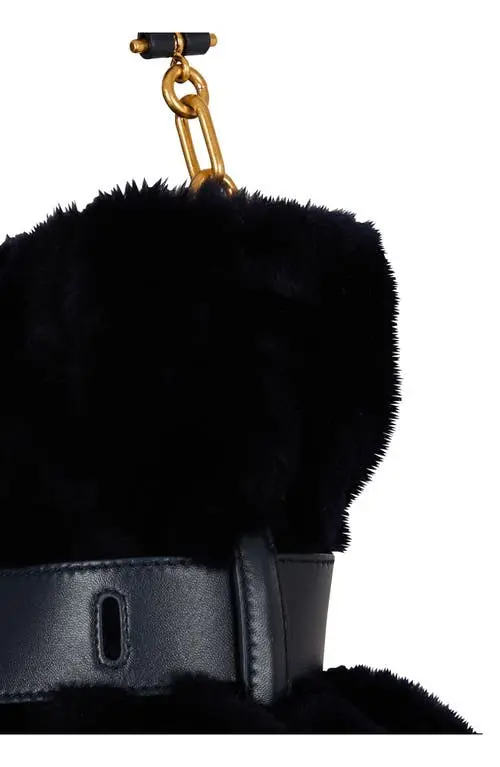 Balmain Anthem Medium Shearling Shoulder Bag