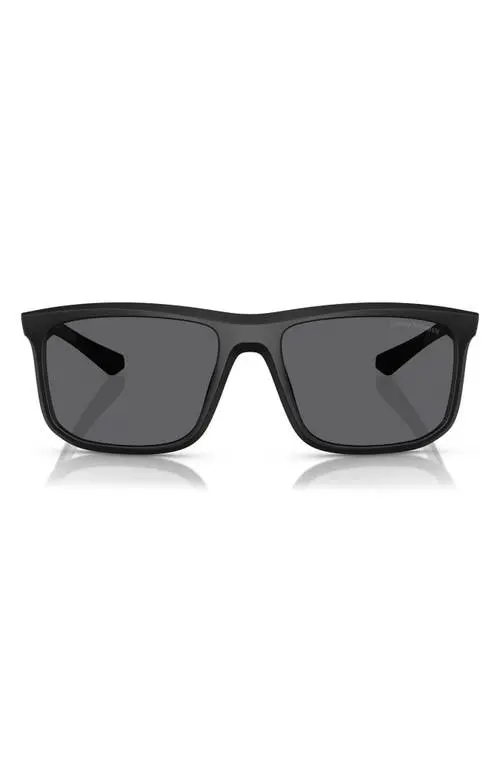 Emporio Armani 57mm Polarized Square Sunglasses - Matte Black/grey Polar