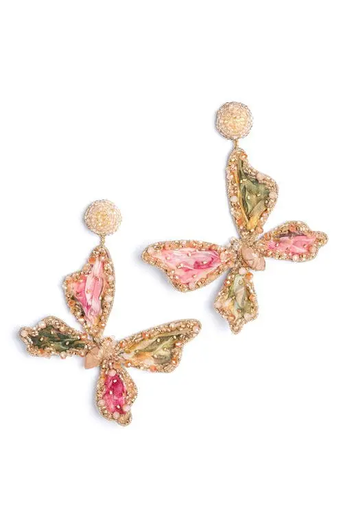 Deepa Gurnani Finna Beaded Butterfly Drop Earrings - Beige