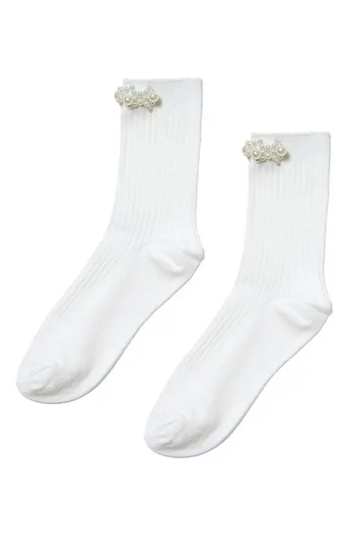 STEMS Faux Pearl Trimmed Crew Socks - White