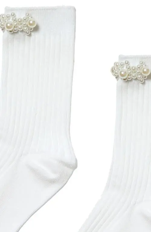 STEMS Faux Pearl Trimmed Crew Socks - White