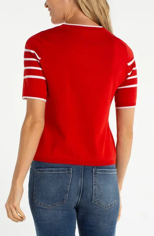 LIVERPOOL Stripe Short Sleeve Sweater - Fire Brick/white Stripe