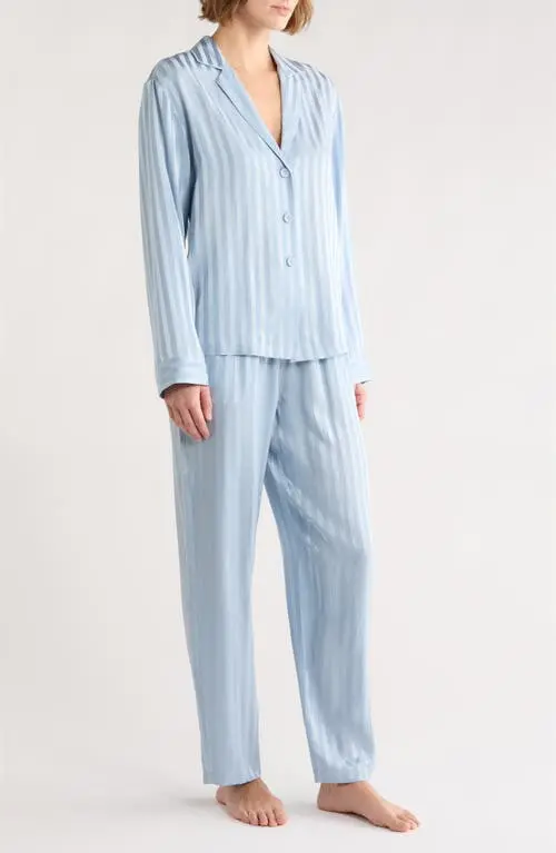 Lunya Stripe Washable Silk Button-up Pajamas - Frosted Lagoon Jacquard