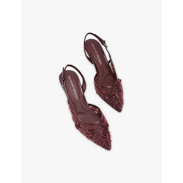 Kurt Geiger Aria Low Beaded Mesh Heeled Courts - Wine