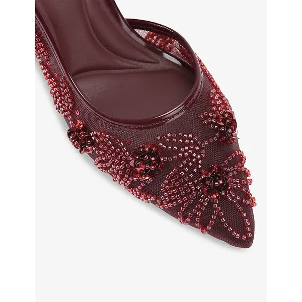 Kurt Geiger Aria Low Beaded Mesh Heeled Courts - Wine