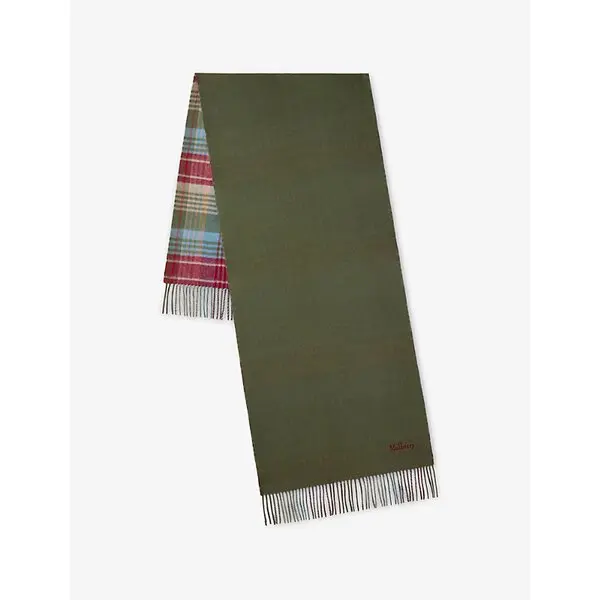 Mulberry Heritage Check Reversible Wool Scarf - Moss-sky Blue
