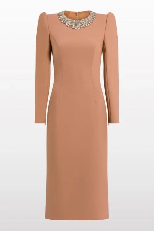 Jenny Packham Cora Long-sleeve Midi Dress - Tawny