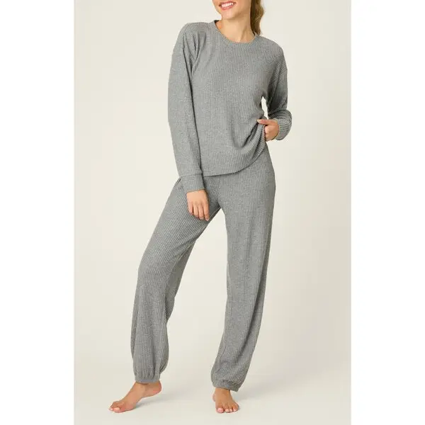PJ Salvage Fireside Sparkle Waffle Knit Pajamas - Heather Charcoal