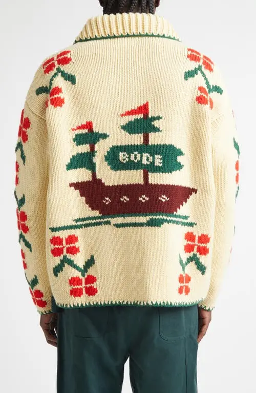 BODE Pirate Ship Virgin Wool Cardigan - Ivory
