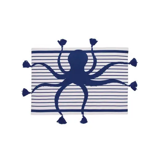 C&F HOME Indigo Octopus Stripes And Tassels Placemats Set Of 6