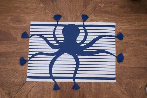C&F HOME Indigo Octopus Stripes And Tassels Placemats Set Of 6