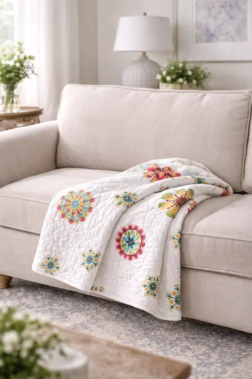 CAROL & FRANK Fallon Botanical Cotton Blend Accent Throw Blanket 50" X 60