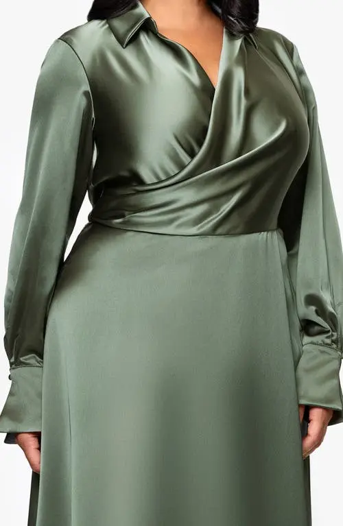 XSCAPE EVENINGS Long Sleeve Satin Gown