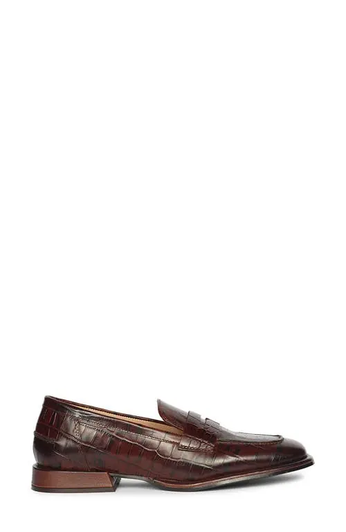 SAINT G Carla Croc Embossed Loafer - Chocolate