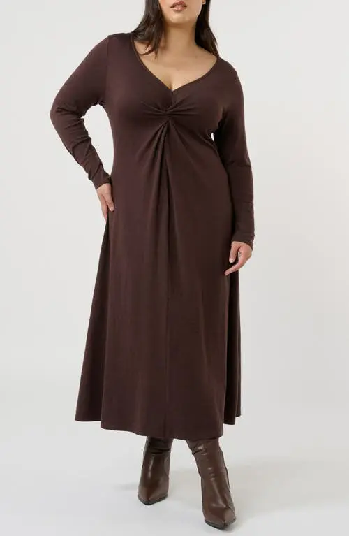 ESTELLE Equinox Long Sleeve A-line Dress - Cocoa