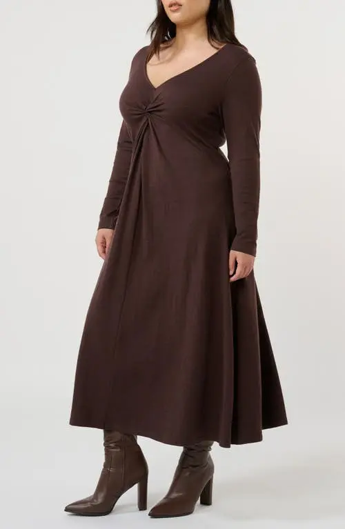 ESTELLE Equinox Long Sleeve A-line Dress - Cocoa