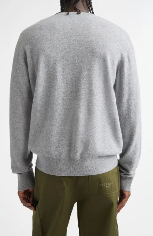 Givenchy Logo Embroidered Wool & Cashmere Crewneck Sweater - Light Grey Melange