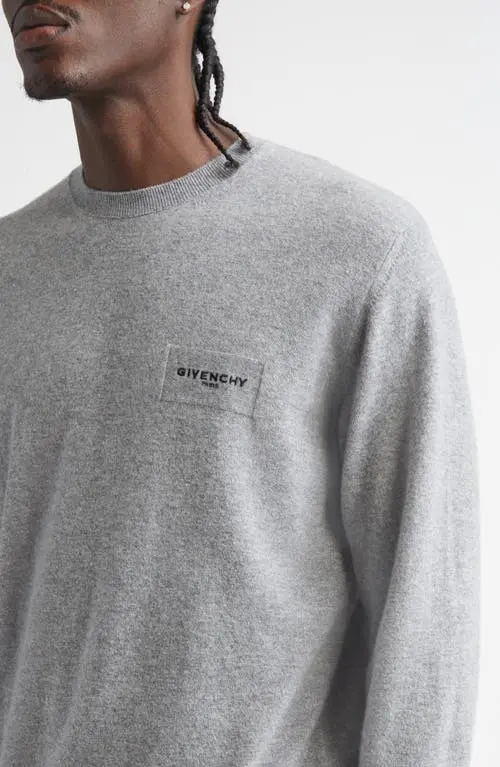 Givenchy Logo Embroidered Wool & Cashmere Crewneck Sweater - Light Grey Melange