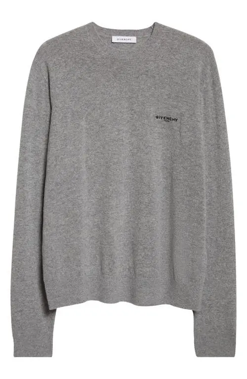 Givenchy Logo Embroidered Wool & Cashmere Crewneck Sweater - Light Grey Melange